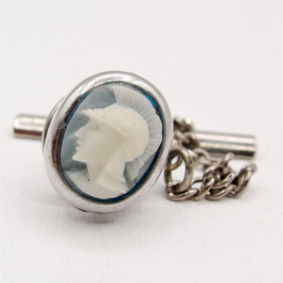SWANK | Accessories | Vintage Swank Blue Cameo Tie Tack Pin Chain Bar ...